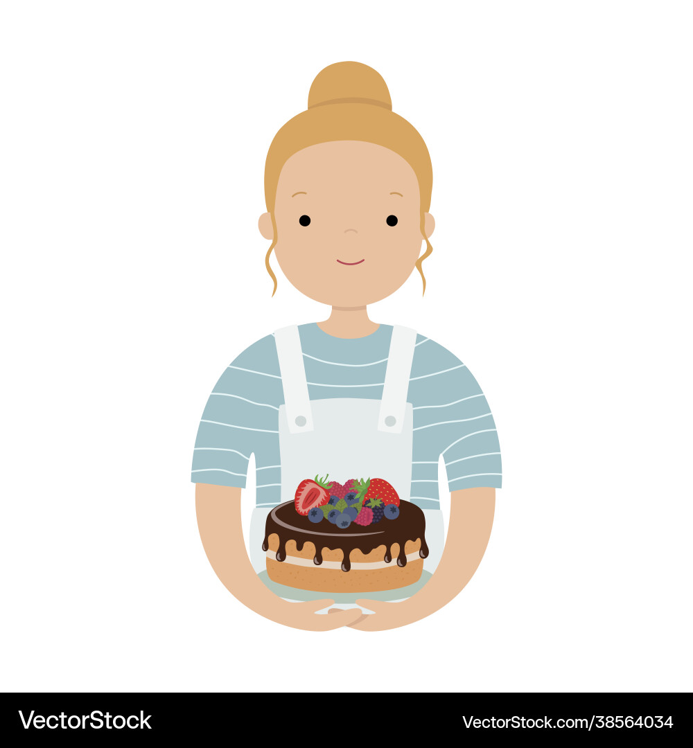 Cute girl cook with a cake Royalty Free Vector Image