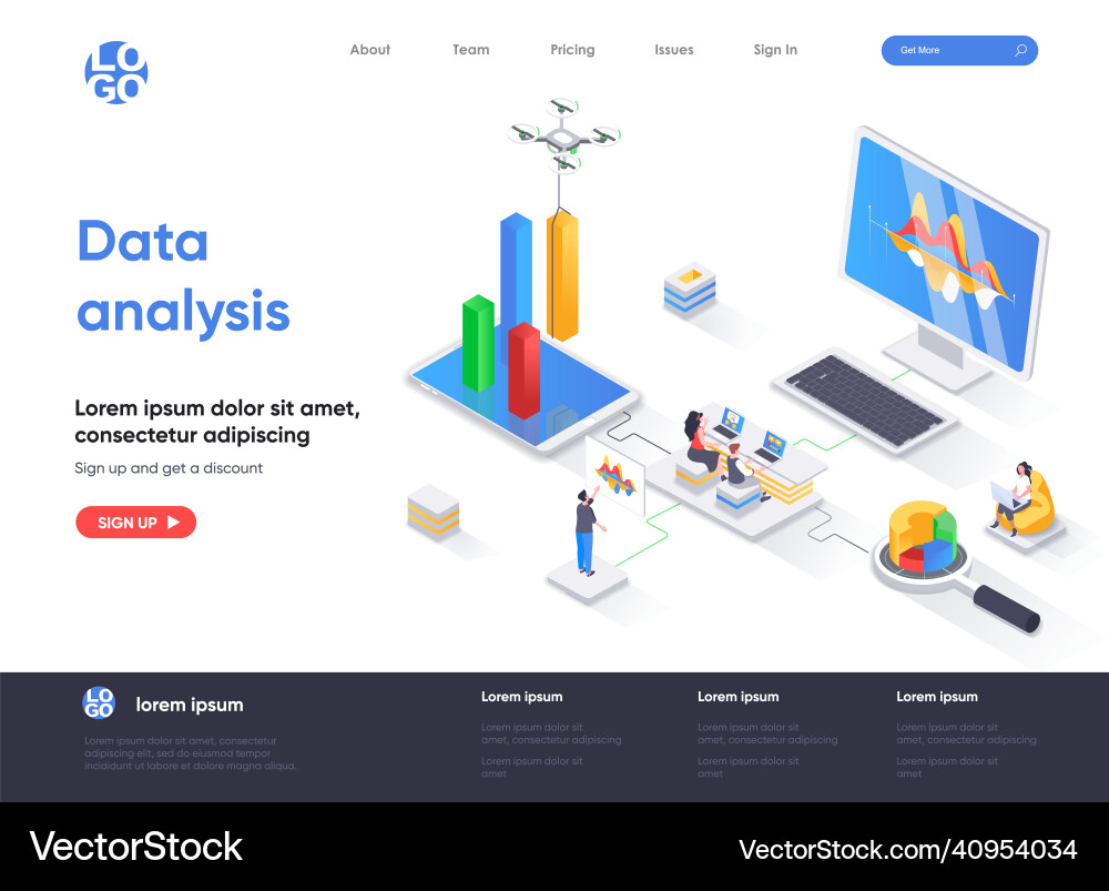 Data analysis isometric landing page financial Vector Image