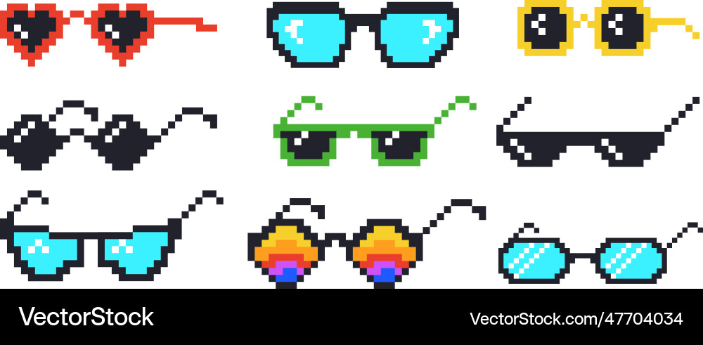 Pixel glasses cartoon 8 bit sunglasses thug life Vector Image