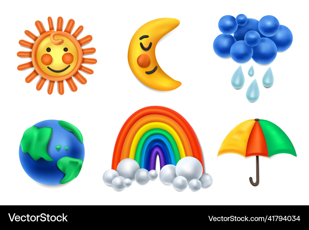 Realistic weather plasticine set Royalty Free Vector Image
