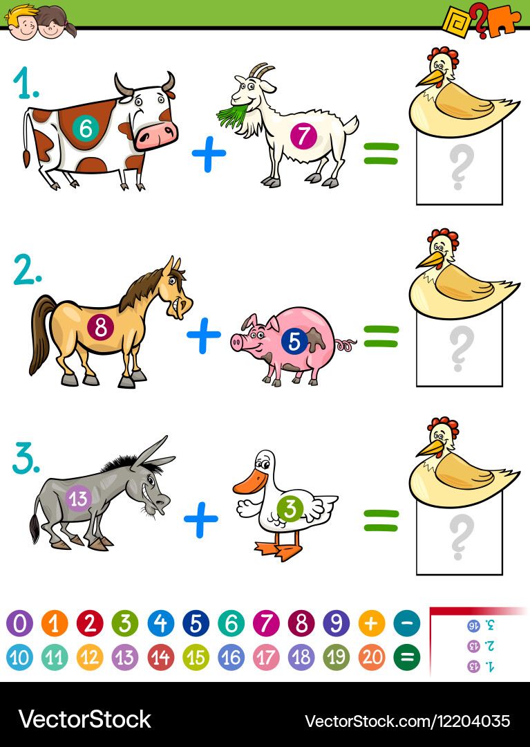 Addition educational activity for kids Royalty Free Vector