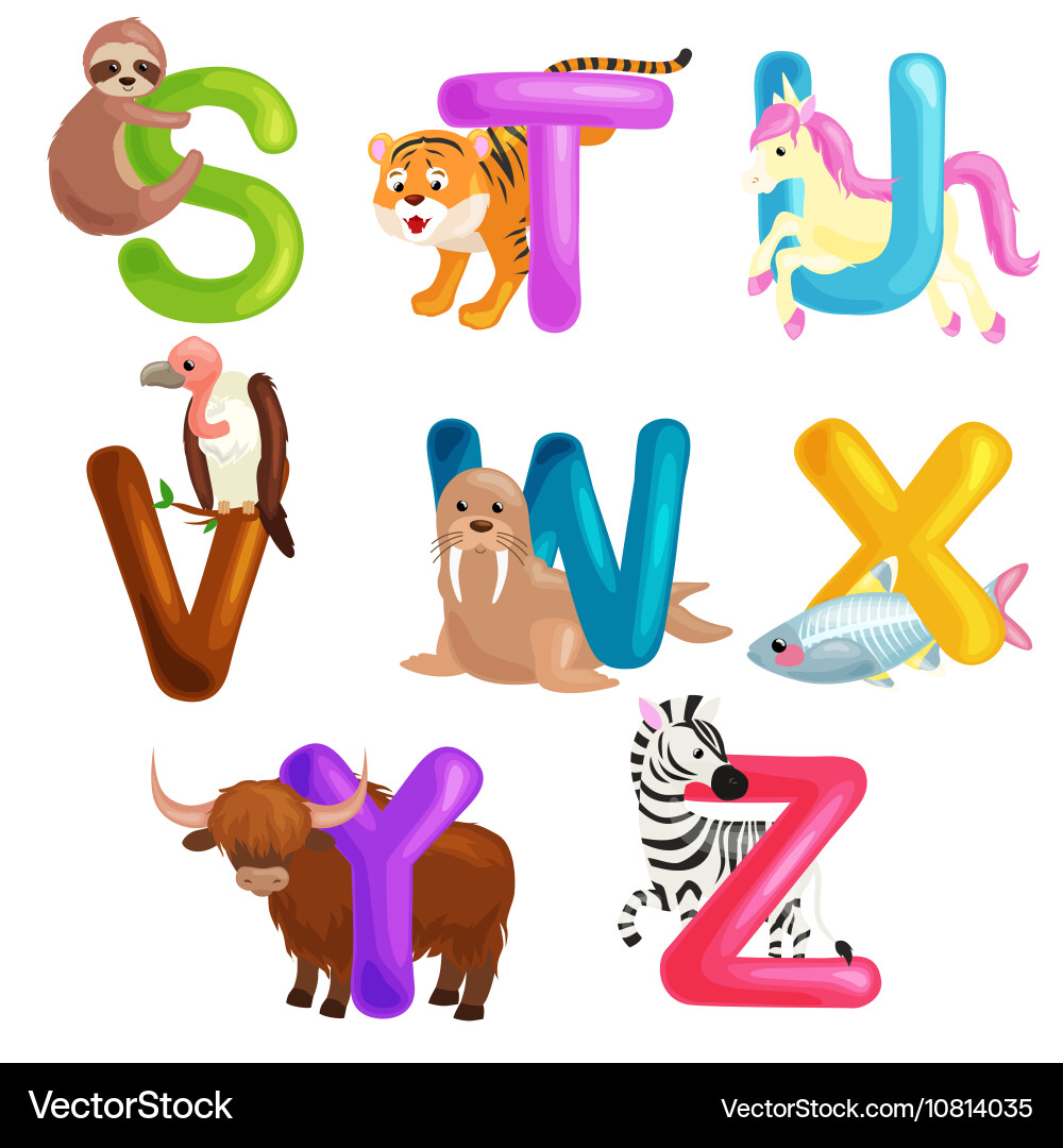 Animals alphabet set for kids abc education Vector Image