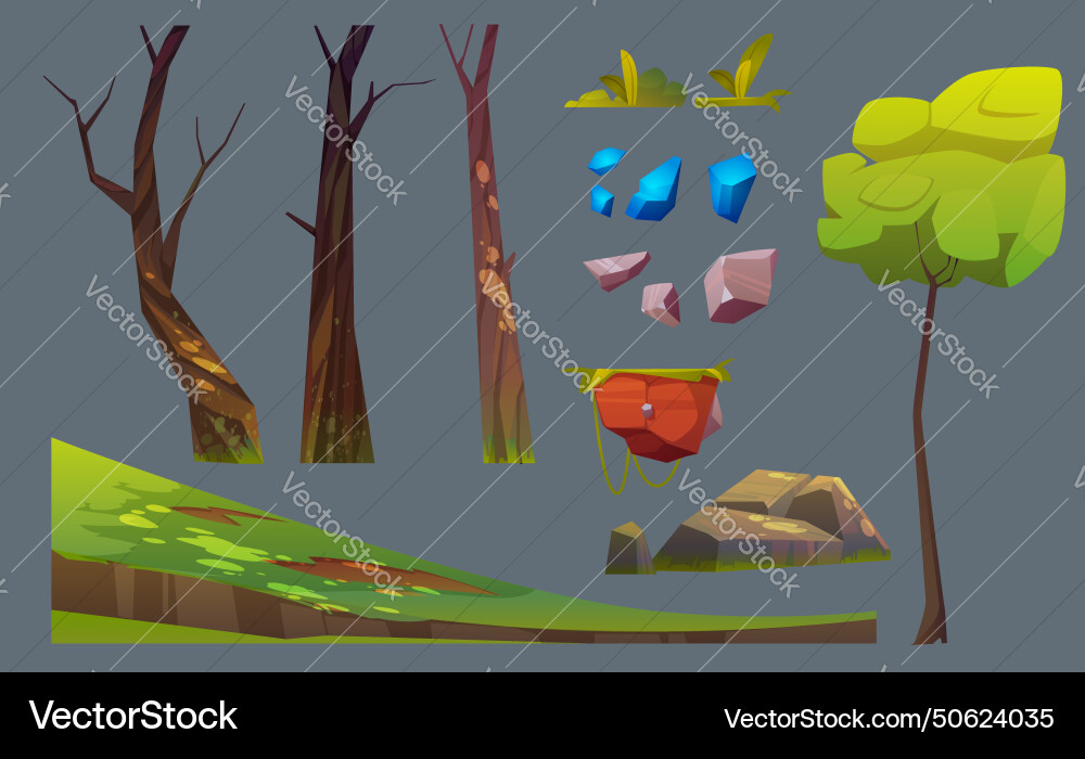 Forest landscape design elements set Royalty Free Vector