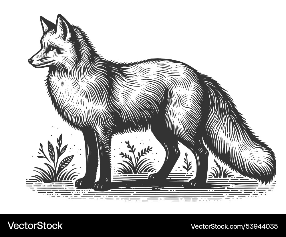Fox engraving sketch Royalty Free Vector Image