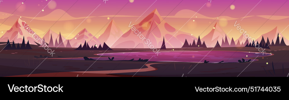 Sunset sky landscape with mountain and lake view Vector Image