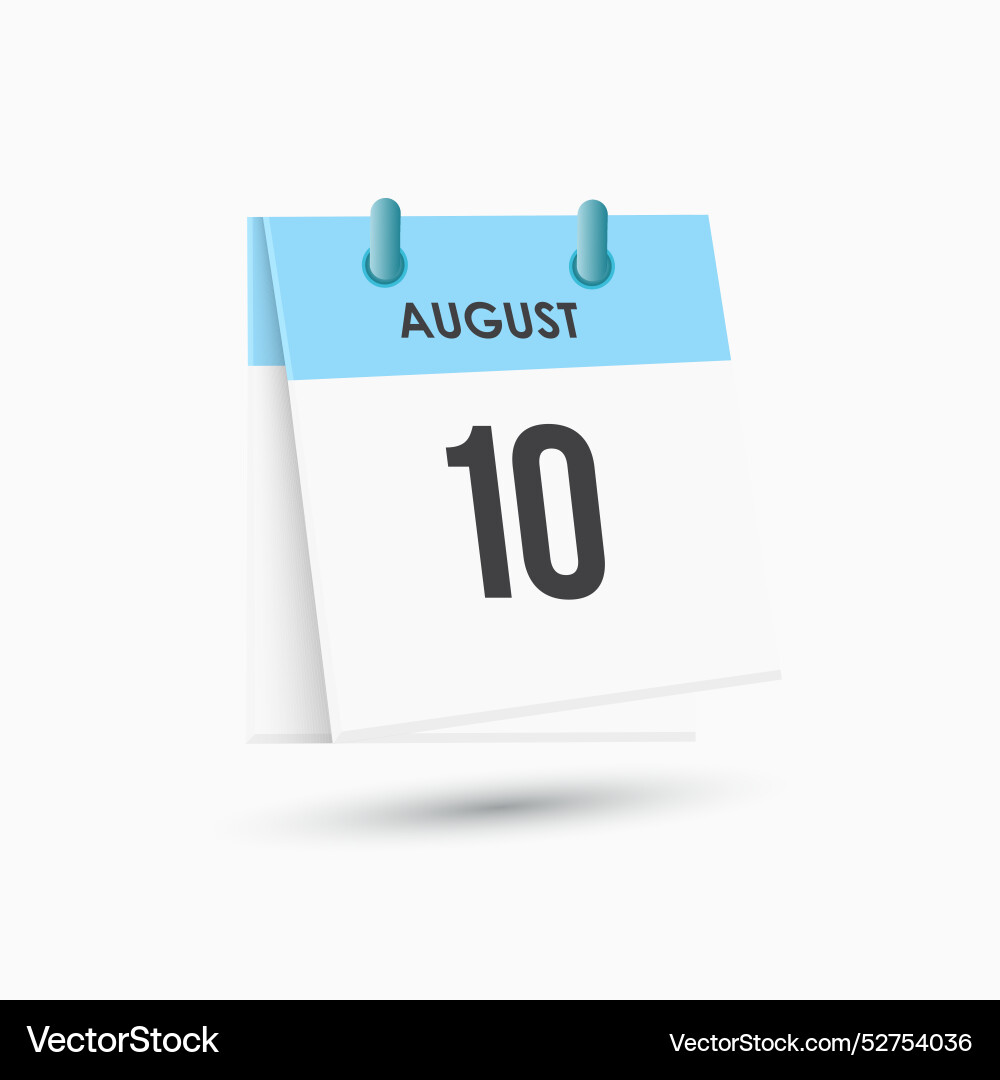 August 10 - calendar and time planner daily Vector Image