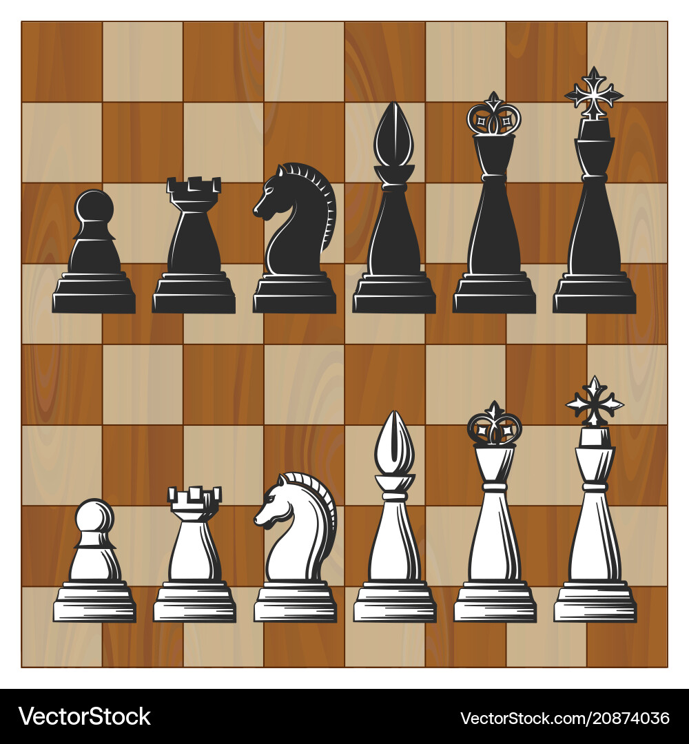 Chess pieces on wooden board Royalty Free Vector Image