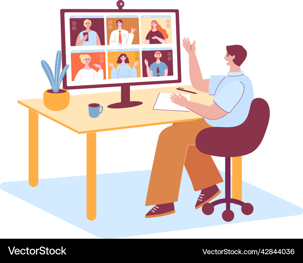 Distant working team meeting with remote worker Vector Image