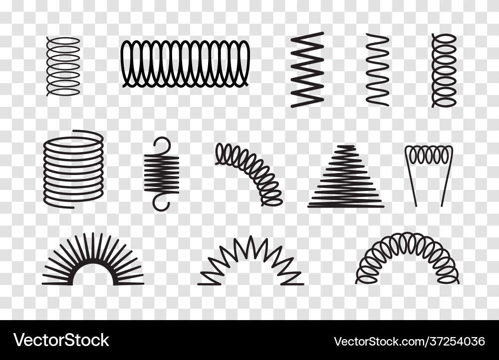 Metal spring set spiral coil flexible icon wire Vector Image