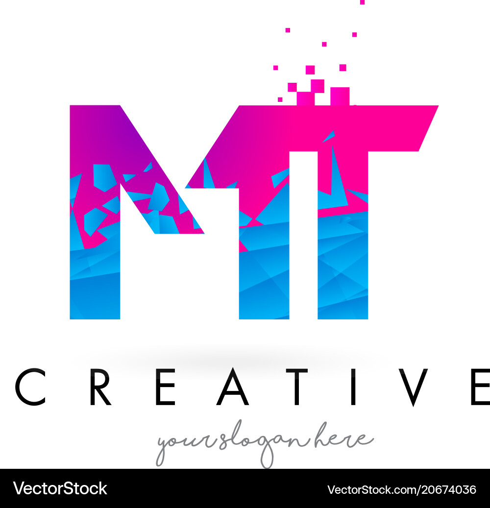 Mt m t letter logo with shattered broken blue Vector Image