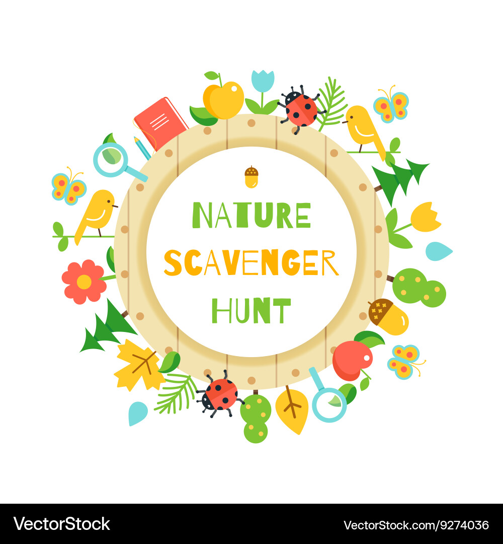 Nature scavenger hunt kids game poster Royalty Free Vector