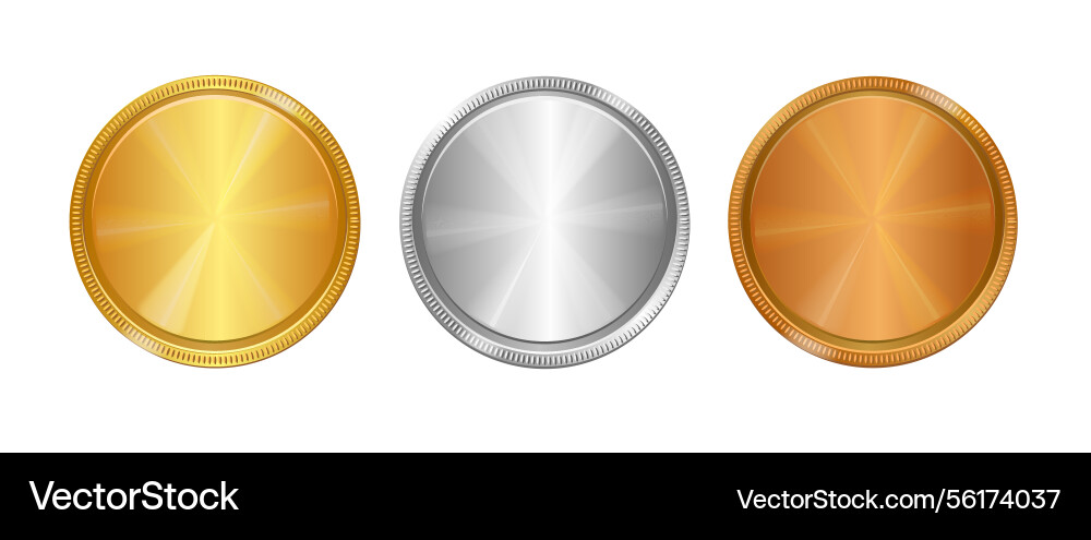 Award golden silver and bronze blank coins Vector Image