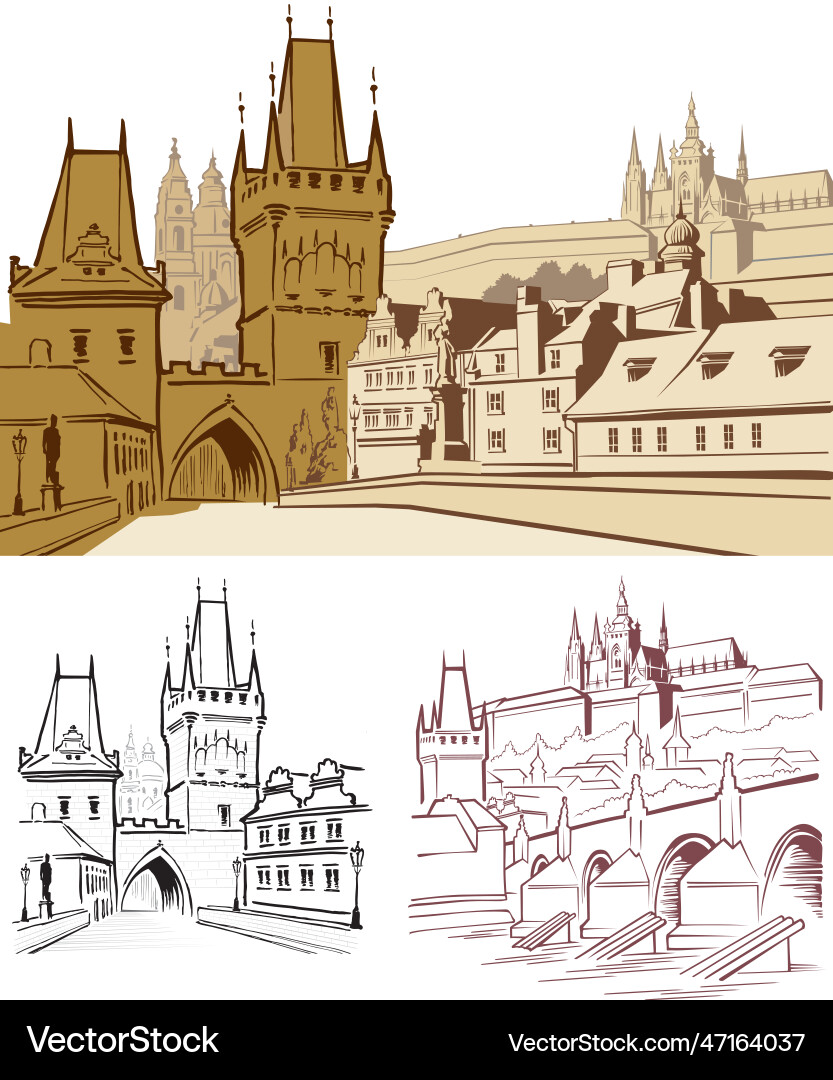 Charles bridge prague czech republic hand drawn Vector Image