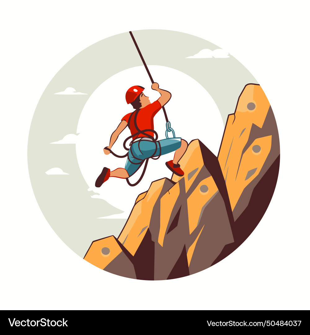 Climber on a cliff in cartoon style Royalty Free Vector