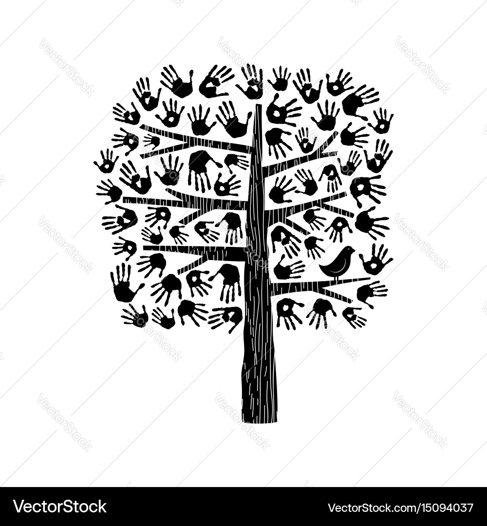 Hand tree in black and white Royalty Free Vector Image