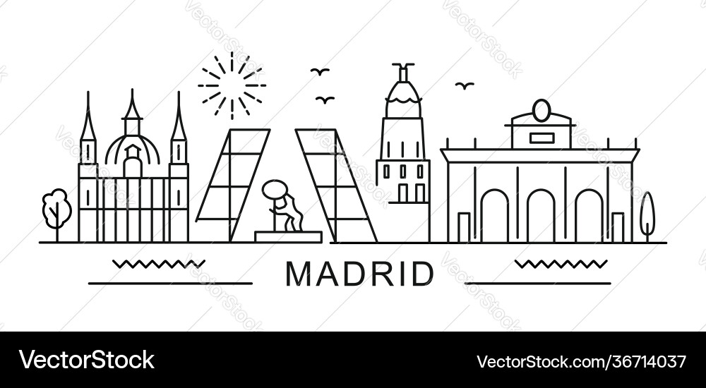 Madrid Skyline Outline Royalty Free Vector Image