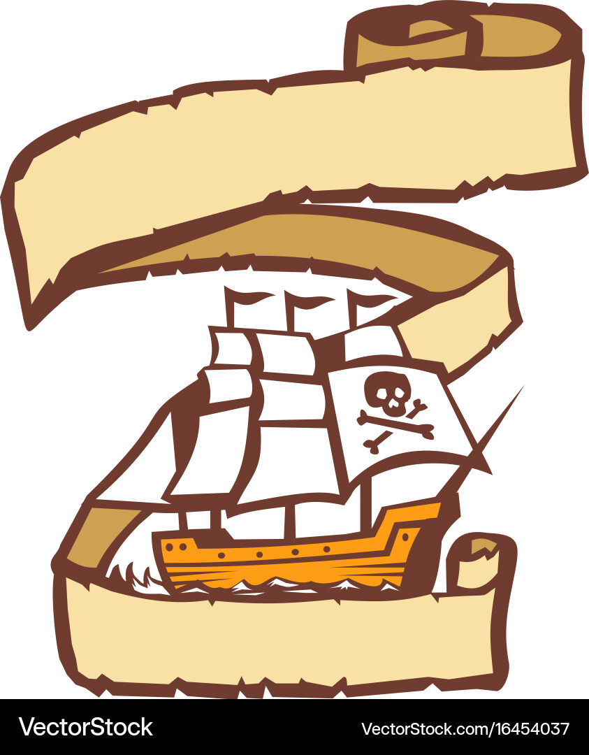 Pirate ship sailing scroll retro Royalty Free Vector Image