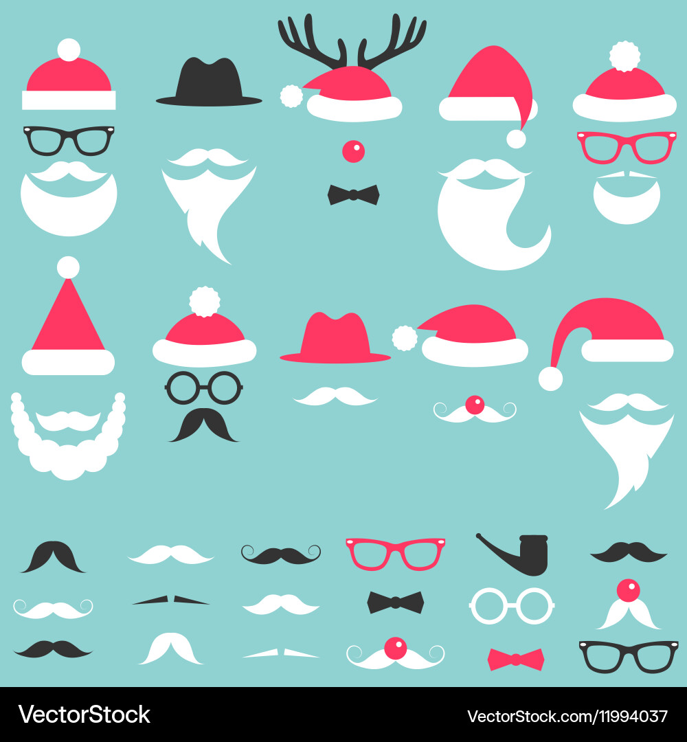 Santa hats mustache and beard set Royalty Free Vector Image