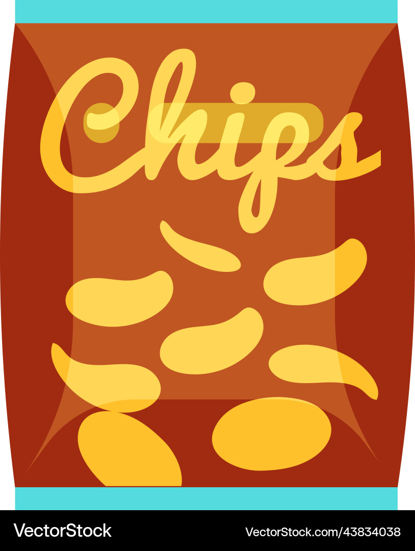 Chips bag cartoon icon potato snack pack Vector Image