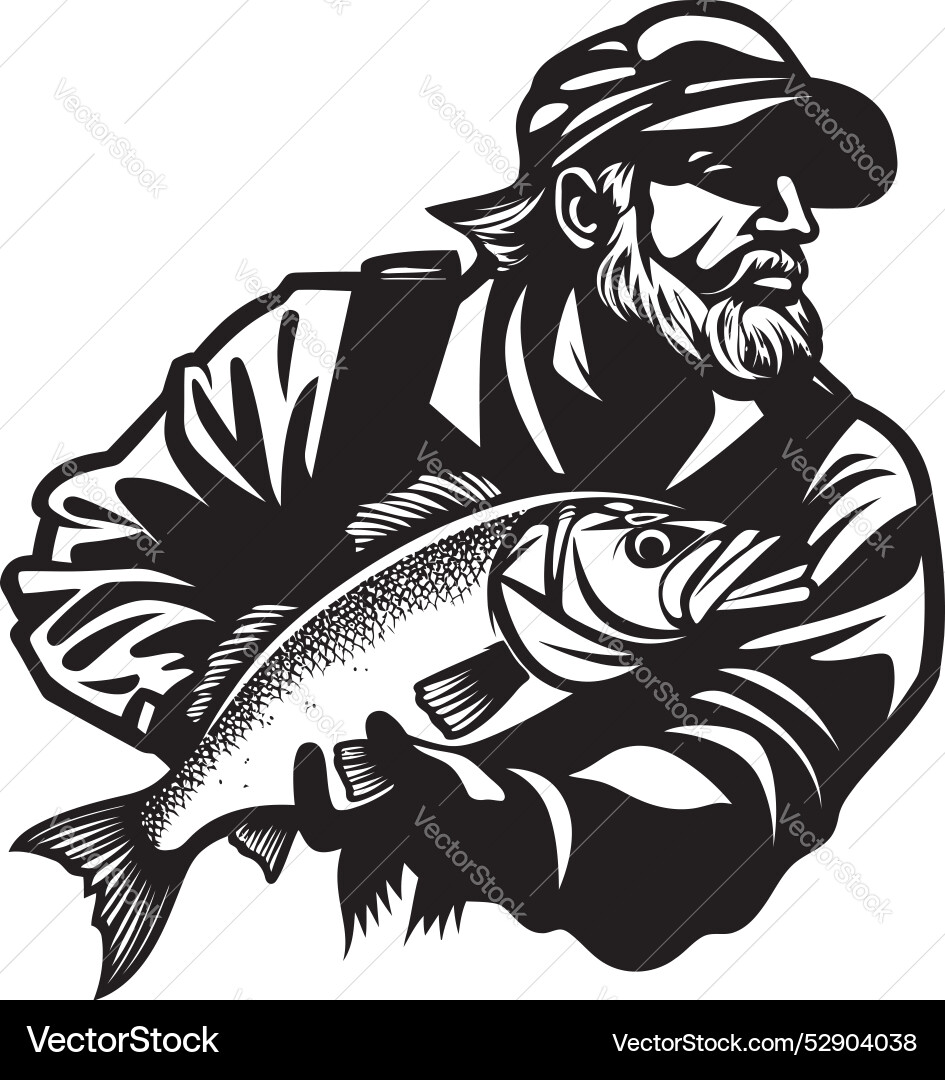 Fisherman logo with river background flow Vector Image