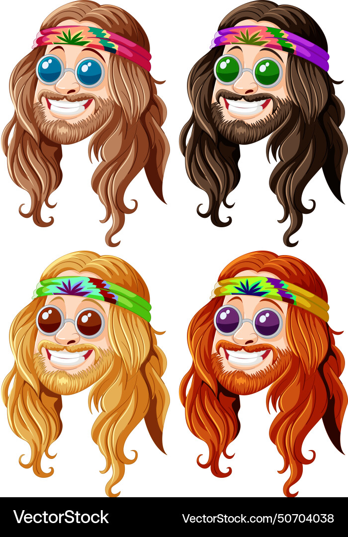Four colorful smiling hippie character Royalty Free Vector