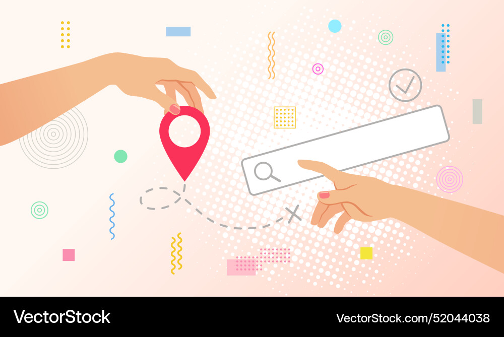 Hand holding pin location and search bar Vector Image