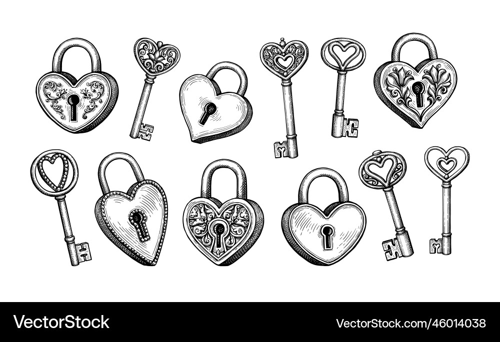 Heart Padlock & Key Collection Royalty Free Vector Image