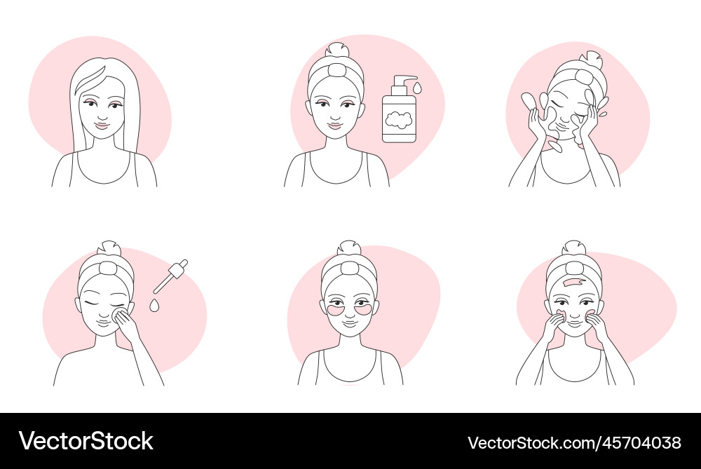 Makeup removal guide thin line icons set girls Vector Image