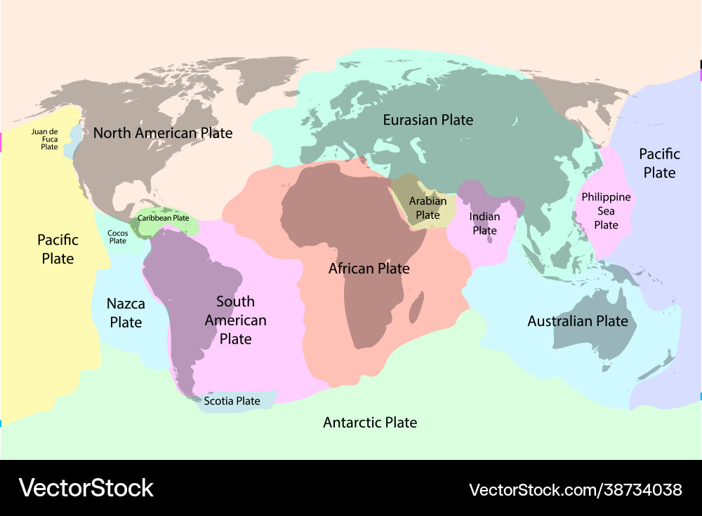 Tectonic plate earth map continental ocean Vector Image
