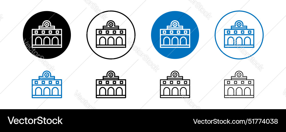 Train station building icon set black filled Vector Image
