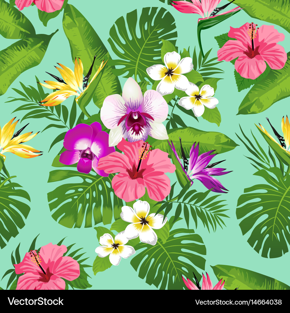 Tropical flowers and leaves Royalty Free Vector Image