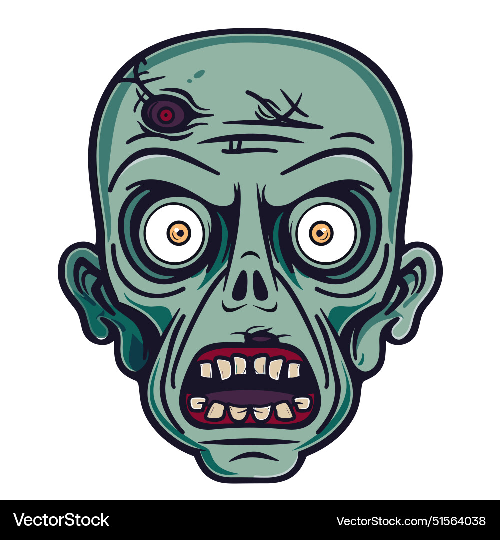 Zombie head bulging eyes rotting skin Royalty Free Vector
