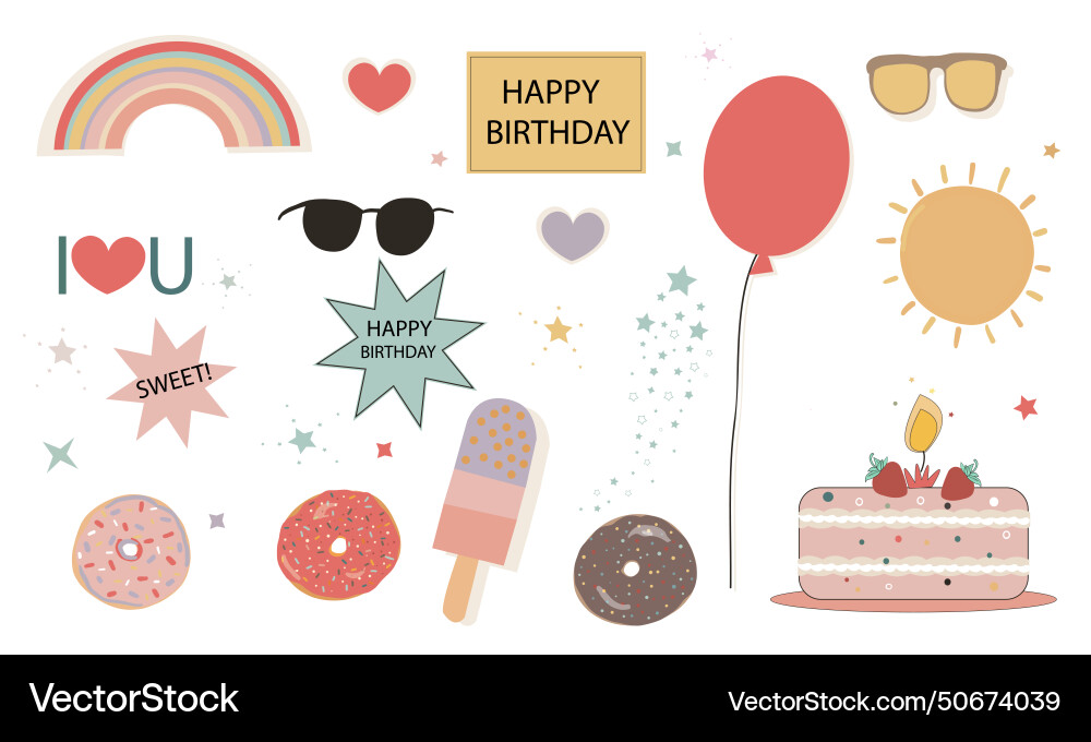 Birthday card sticker set Royalty Free Vector Image