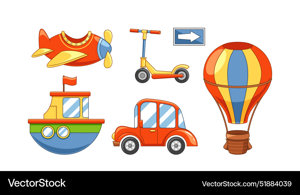 Colorful set of cartoon transportation elements Vector Image