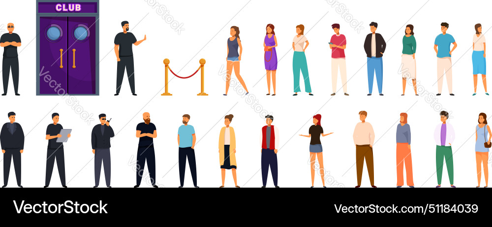 Face control party icons set cartoon Royalty Free Vector