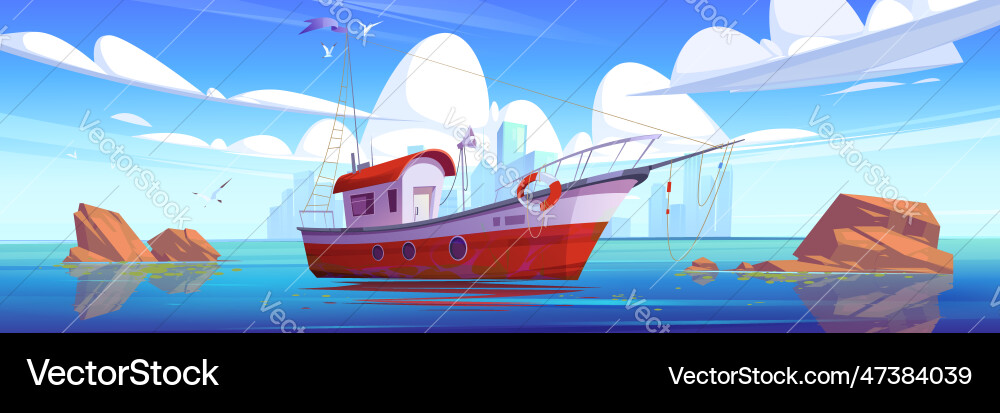 Fish boat in sea water background Royalty Free Vector Image