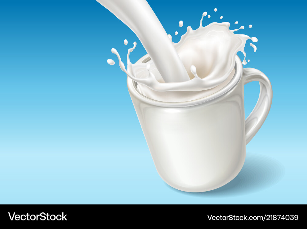 Fresh milk falling in ceramic cup with spatters Vector Image