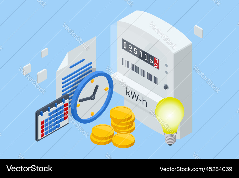 Isometric invoice and electricity meter utility Vector Image