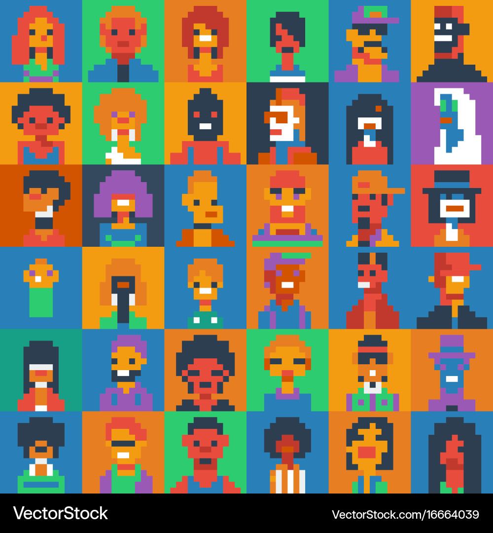 Pixel Art People - Retro Character Set Royalty Free Vector