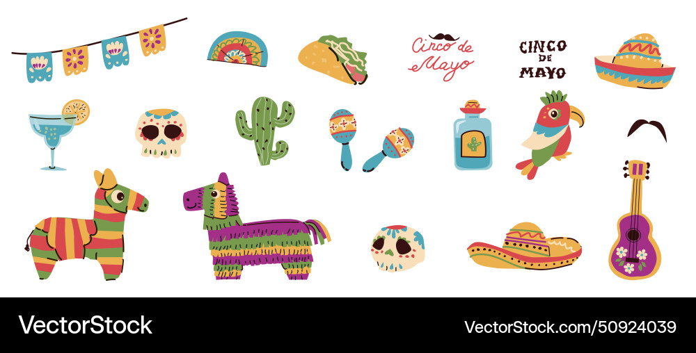 Set of cinco de mayo mexican holiday elements Vector Image