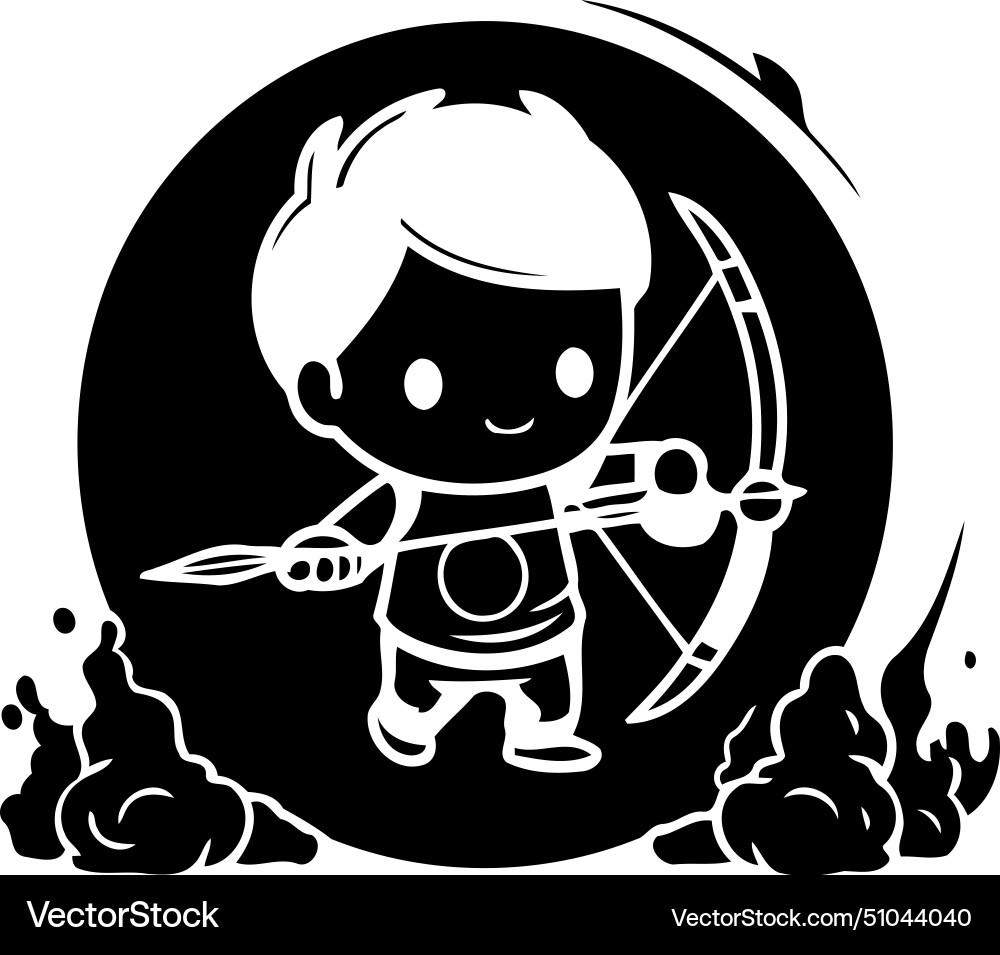 Cute boy cupid with bow and arrow cartoon Vector Image