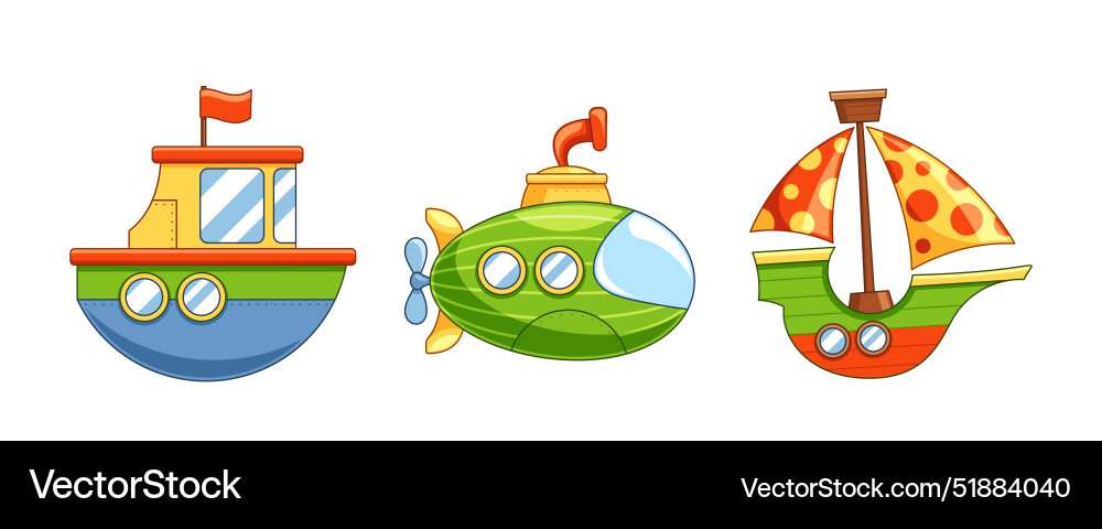 Cute cartoon transport modes including boat Vector Image