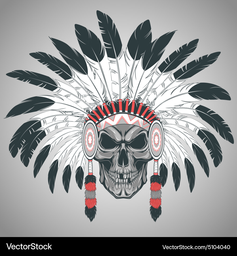 Native American Skull with Feathers Royalty Free Vector