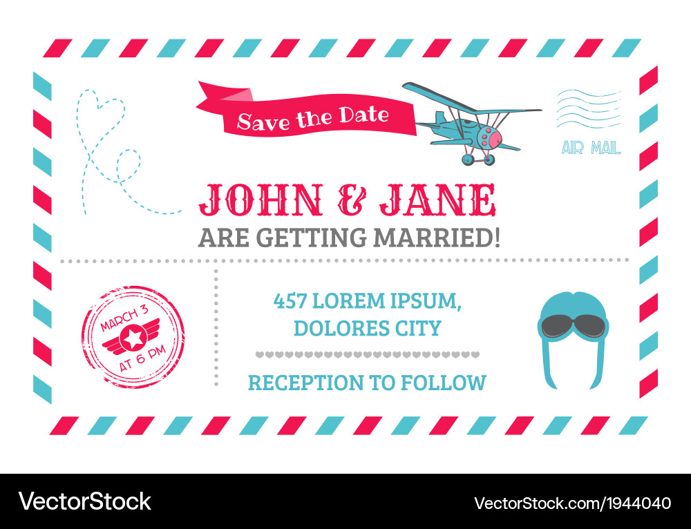 Wedding invitation card - airplane theme Vector Image