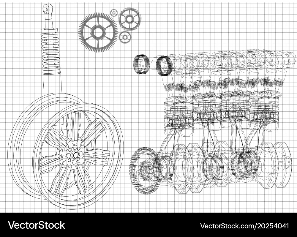 Engine and car wheel on a white background Vector Image