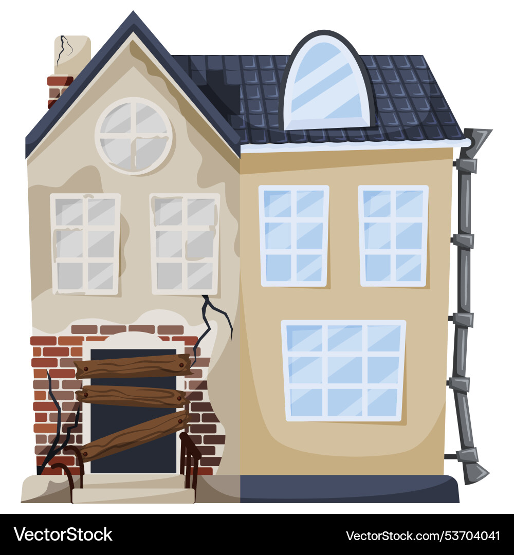 Transforming a dilapidated house into beautiful Vector Image