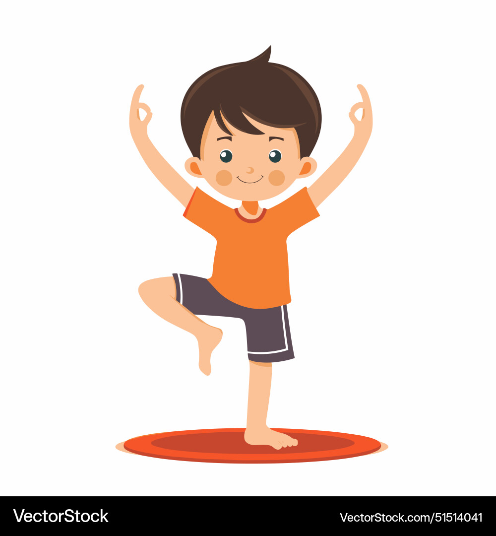 Young boy practicing yoga tree pose balancing Vector Image