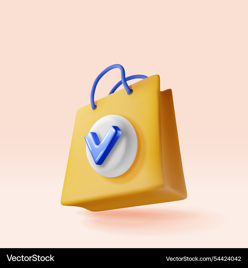 3d shopping bag with green check mark isolated Vector Image