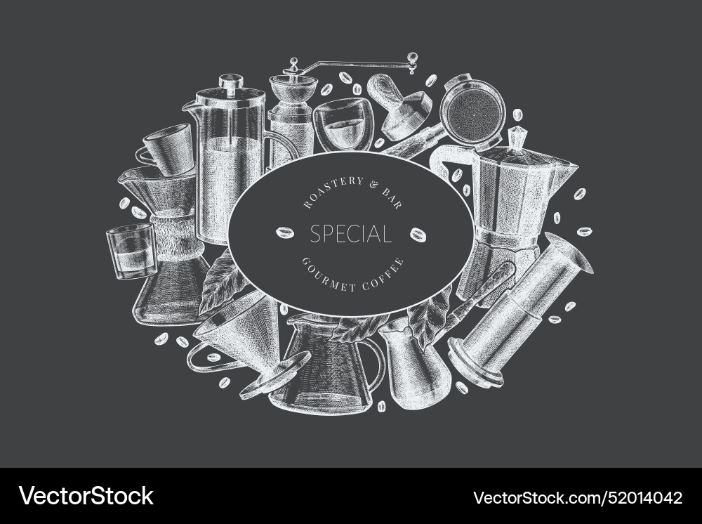 Alternative coffee makers chalk board hand drawn Vector Image
