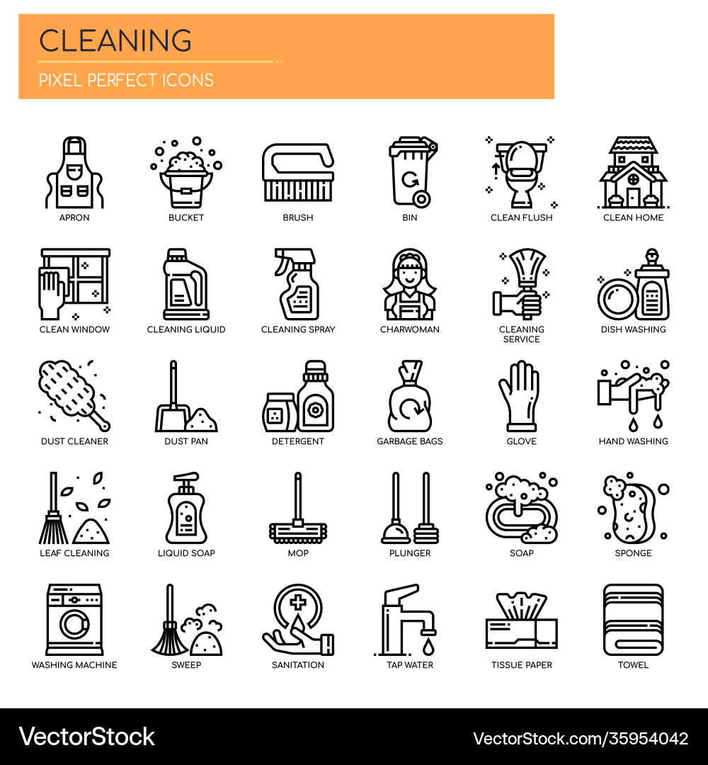 Cleaning elements thin line and pixel perfect Vector Image